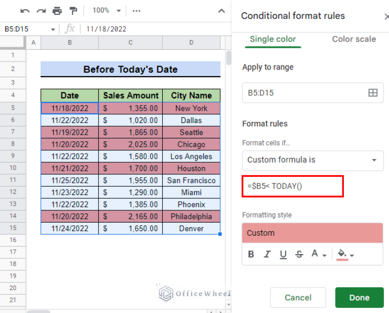 How to Highlight a Row If Date in Cell Is Today in Google Sheets