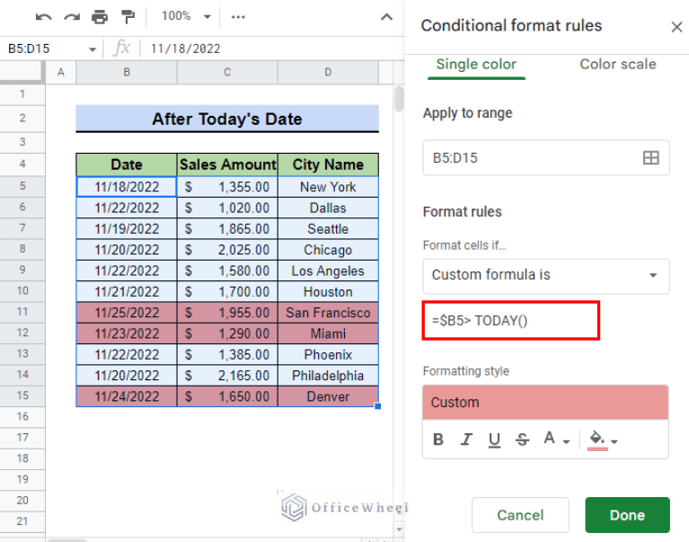 How to Highlight a Row If Date in Cell Is Today in Google Sheets
