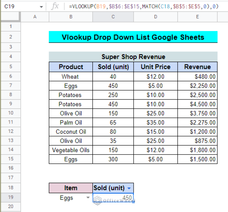 How to Use VLOOKUP with Drop Down List in Google Sheets
