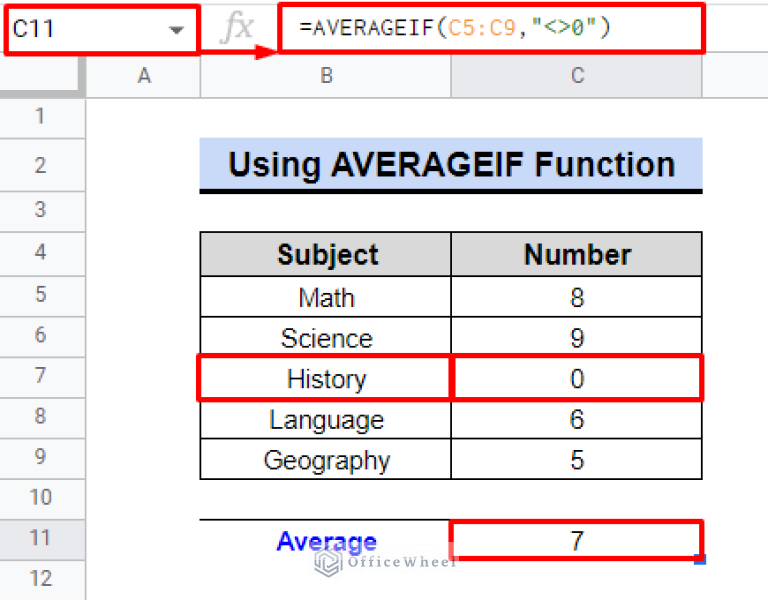 How to Average in Google Sheets If Value Is Not 0 (2 Simple Ways)
