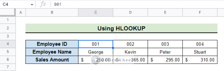 How to Use HLOOKUP Function in Google Sheets (3 Examples)