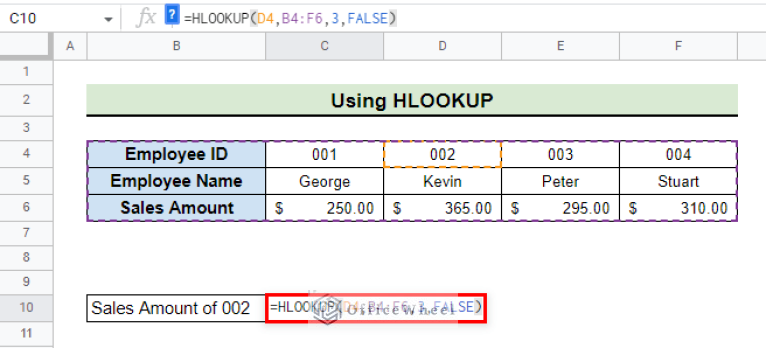 How to Use HLOOKUP Function in Google Sheets (3 Examples)