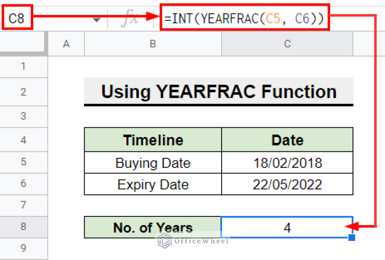 Calculate Number of Years Between Two Dates in Google Sheets
