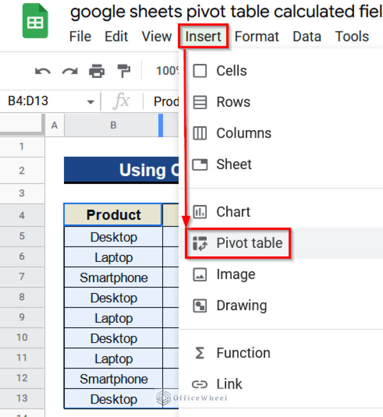 Google Sheets Pivot Table Calculated Field Difference Between Two 