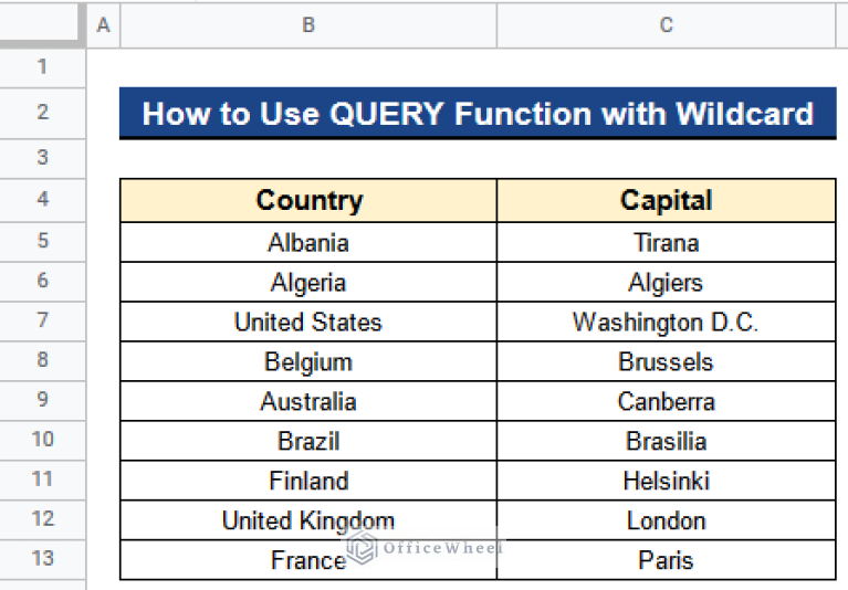 How to Use QUERY Function with Wildcard in Google Sheets