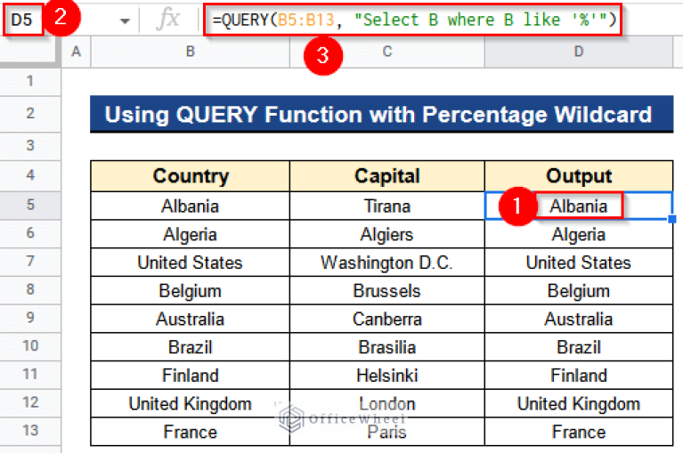 How to Use QUERY Function with Wildcard in Google Sheets