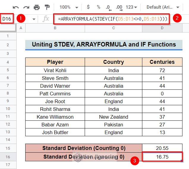 How To Ignore 0 For Standard Deviation Formula In Google Sheets