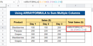 How to Sum Using ARRAYFORMULA in Google Sheets