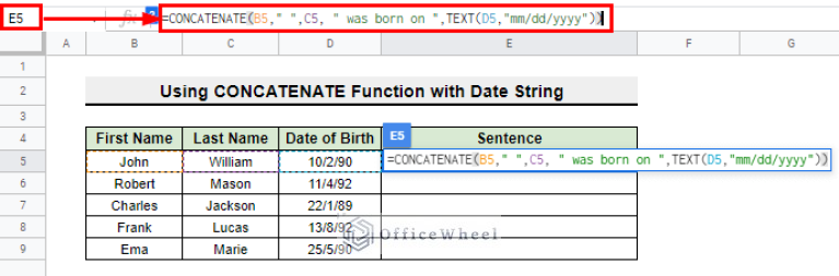 How to Use CONCATENATE Function in Google Sheets