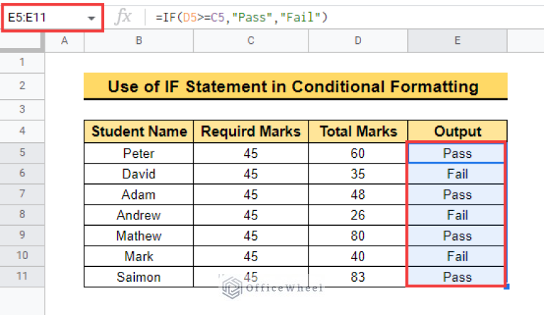 Google Sheets IF Statement in Conditional Formatting