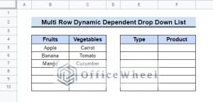 Multi Row Dynamic Dependent Drop Down List in Google Sheets