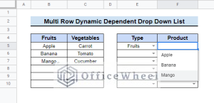 Multi Row Dynamic Dependent Drop Down List in Google Sheets