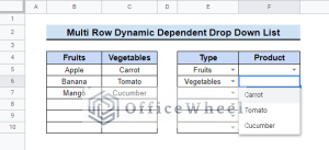 Multi Row Dynamic Dependent Drop Down List in Google Sheets