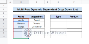 Multi Row Dynamic Dependent Drop Down List in Google Sheets
