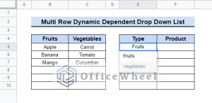 Multi Row Dynamic Dependent Drop Down List in Google Sheets