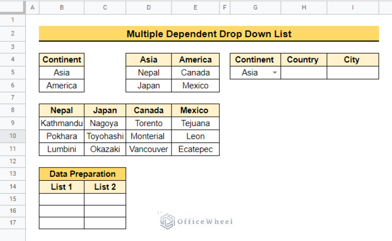 Create Multiple Dependent Drop Down List in Google Sheets