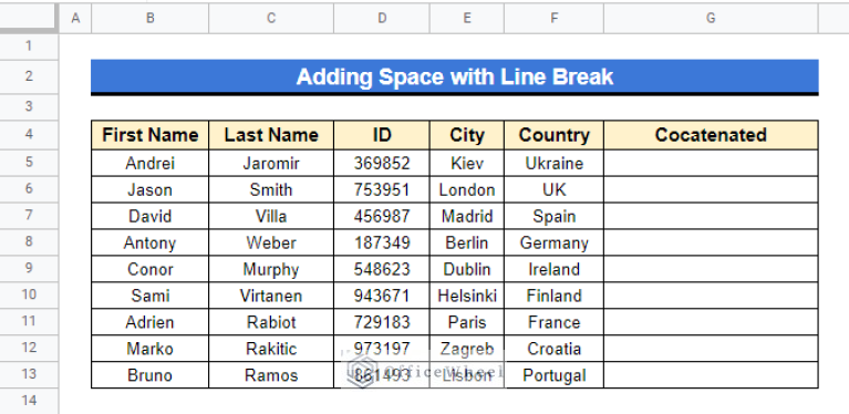 How to Add Space with CONCATENATE in Google Sheets
