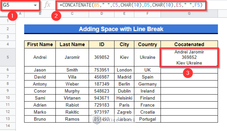 How to Add Space with CONCATENATE in Google Sheets