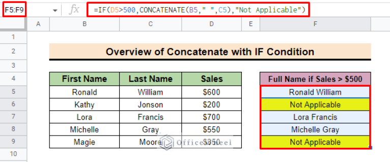 How to Concatenate Values for IF Condition in Google Sheets