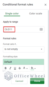 Conditional Formatting Between Two Values in Google Sheets