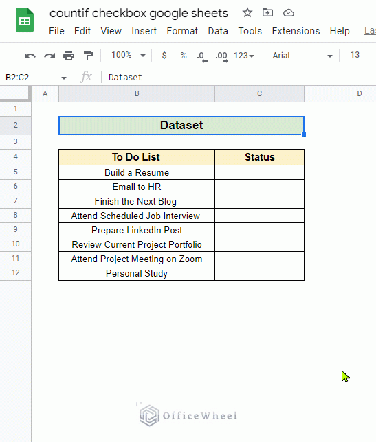 Use COUNTIF Function To Count Checkbox In Google Sheets