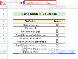 Use COUNTIF Function to Count Checkbox in Google Sheets