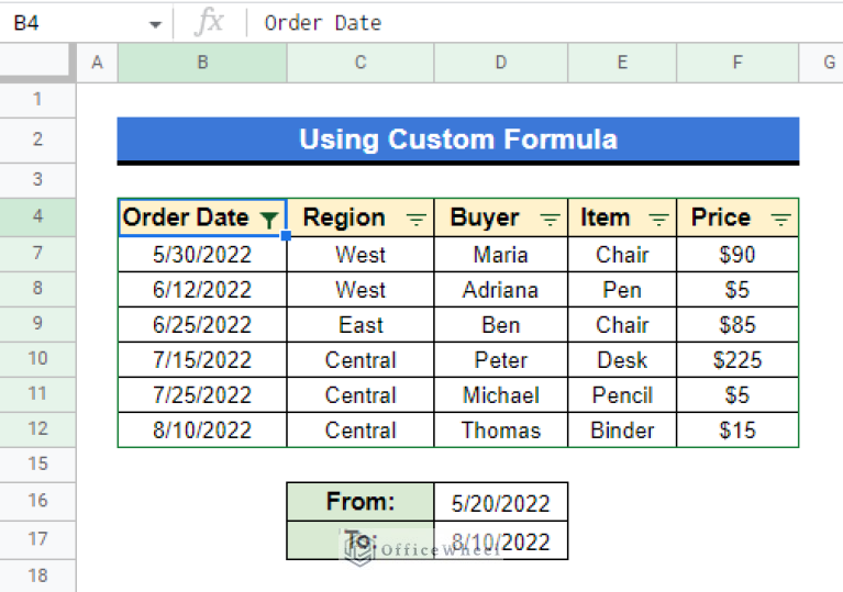 How to Filter Between Two Dates in Google Sheets - OfficeWheel