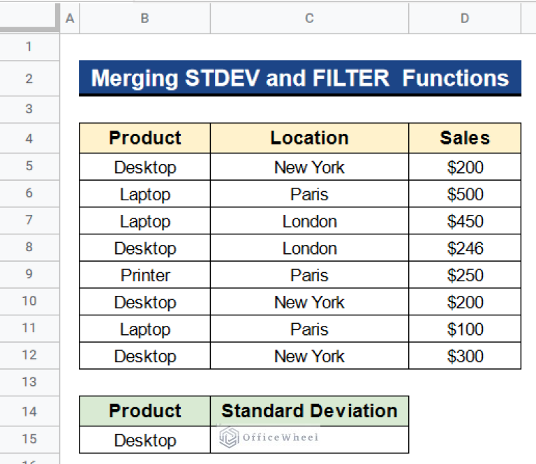 Calculate Standard Deviation with IF Condition in Google Sheets