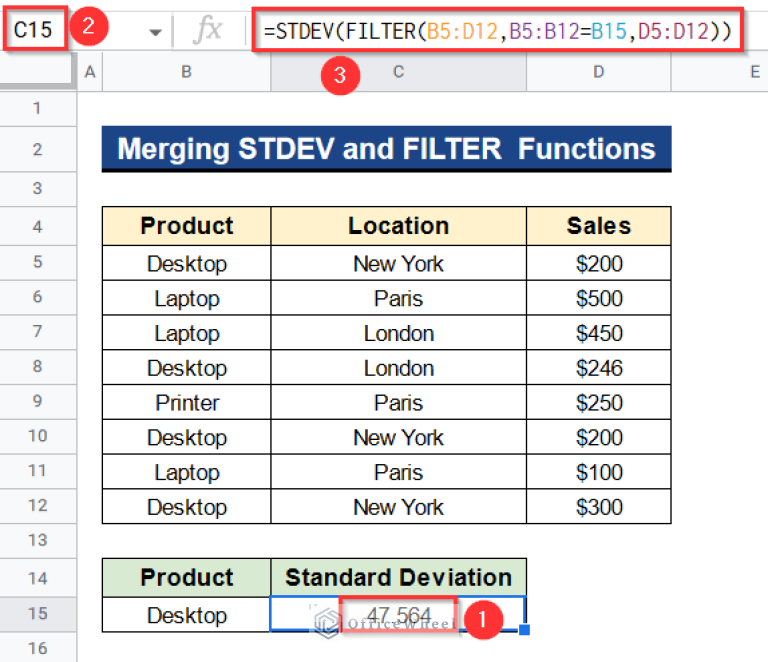 Calculate Standard Deviation with IF Condition in Google Sheets