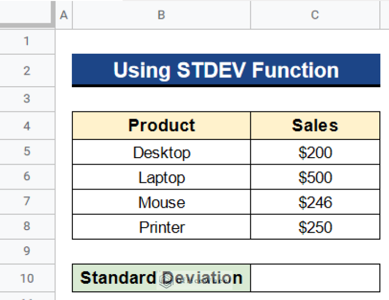 Calculate Standard Deviation with IF Condition in Google Sheets