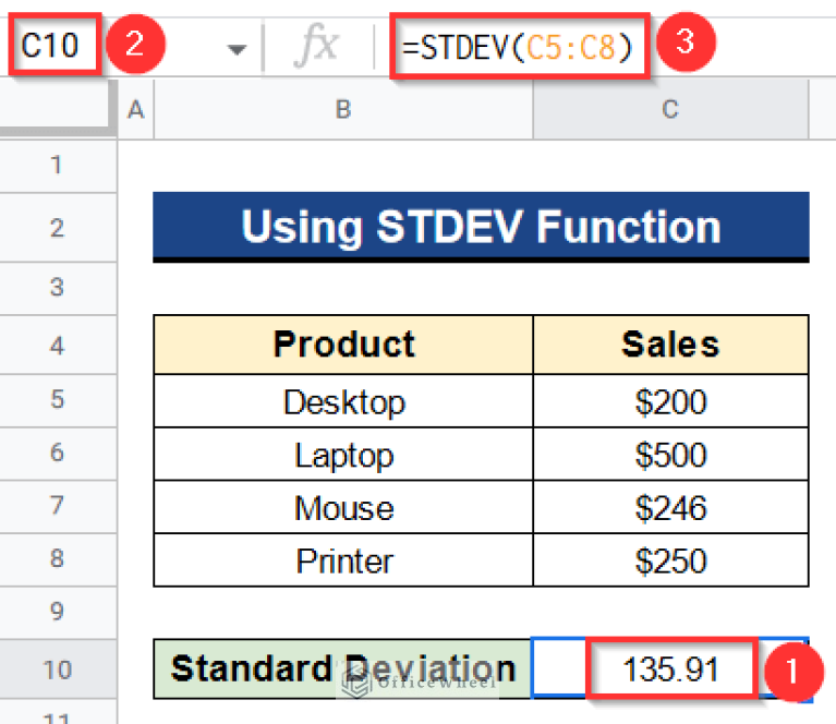 Calculate Standard Deviation with IF Condition in Google Sheets
