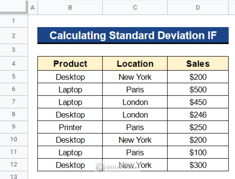 Calculate Standard Deviation with IF Condition in Google Sheets