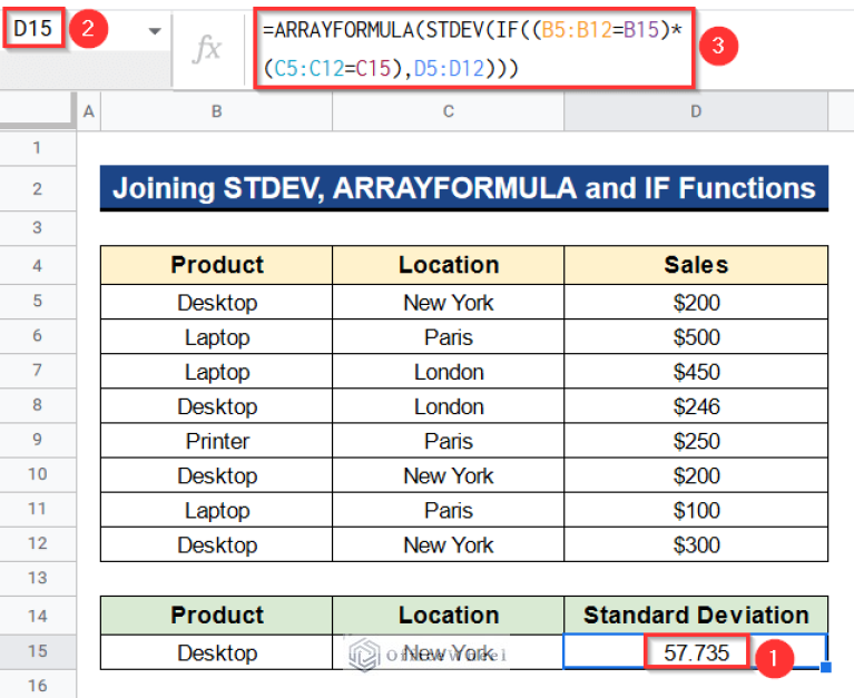 Calculate Standard Deviation with IF Condition in Google Sheets