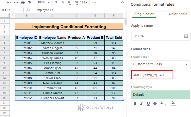 How to Add Alternating Colors Every 2 Rows in Google Sheets
