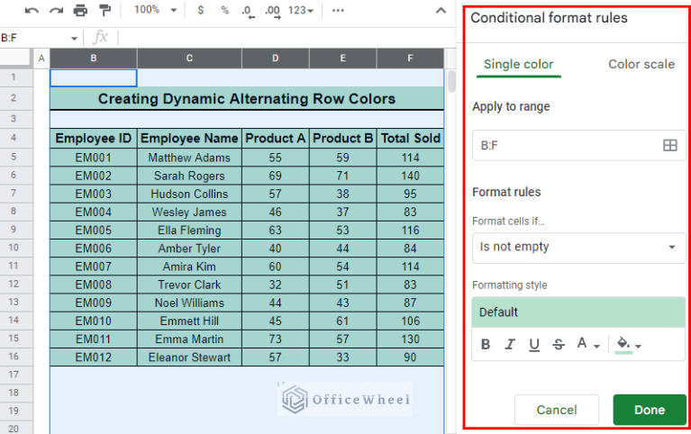 How to Add Alternating Colors Every 2 Rows in Google Sheets