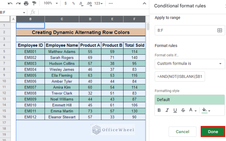 How to Add Alternating Colors Every 2 Rows in Google Sheets