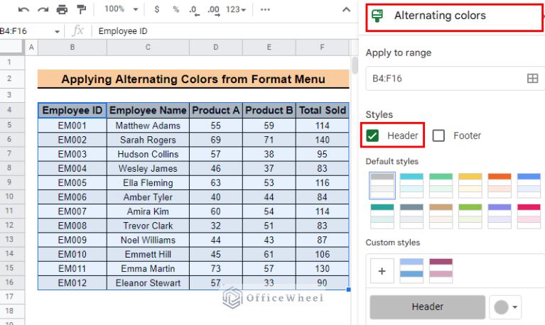 How to Add Alternating Colors Every 2 Rows in Google Sheets