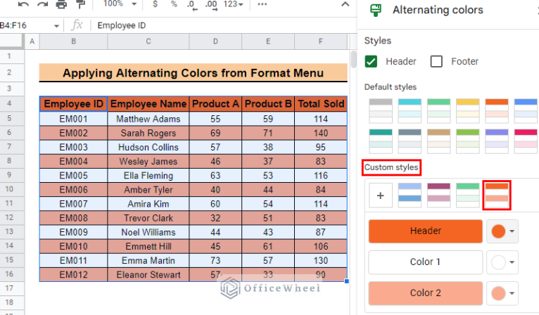 How to Add Alternating Colors Every 2 Rows in Google Sheets