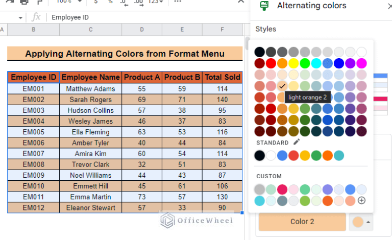 How to Add Alternating Colors Every 2 Rows in Google Sheets