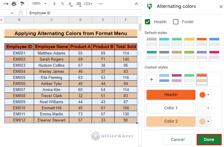How to Add Alternating Colors Every 2 Rows in Google Sheets