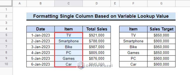 Google Sheets Conditional Formatting with INDEX-MATCH