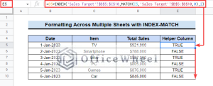 Google Sheets Conditional Formatting with INDEX-MATCH