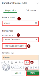 Google Sheets Conditional Formatting with INDEX-MATCH