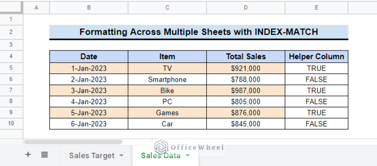 Google Sheets Conditional Formatting with INDEX-MATCH