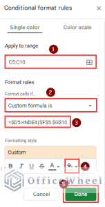 Google Sheets Conditional Formatting with INDEX-MATCH