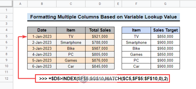 Google Sheets Conditional Formatting with INDEX-MATCH