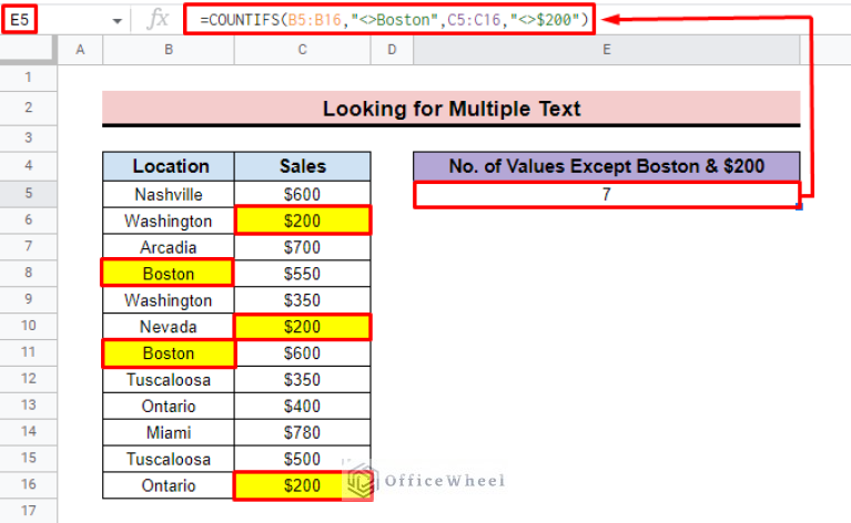 How to Use COUNTIF for Cells Not Equal to Text in Google Sheets