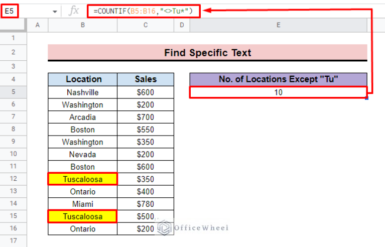 How to Use COUNTIF for Cells Not Equal to Text in Google Sheets