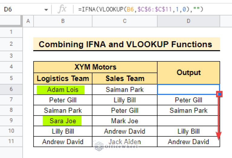 How to Find Missing Values Between Two Columns in Google Sheets