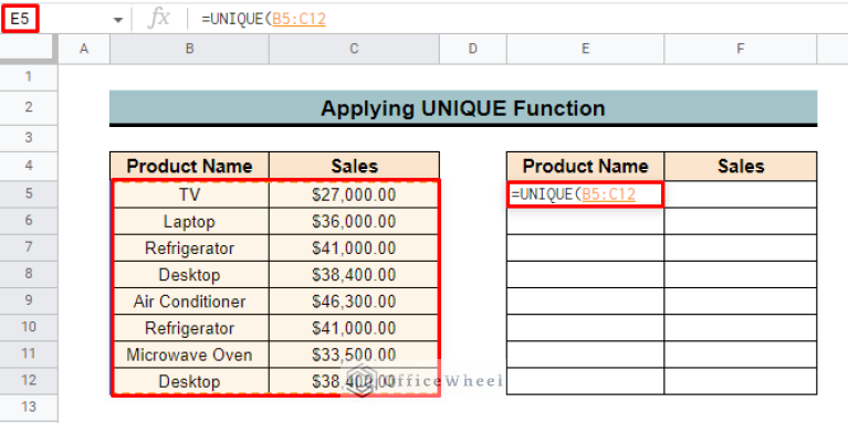 How to Find Unique Values Between 2 Columns in Google Sheets